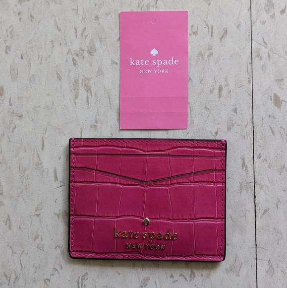 kate spade | Bags | Kate Spade Pink Crocodile Embossed Leather Wallet ...